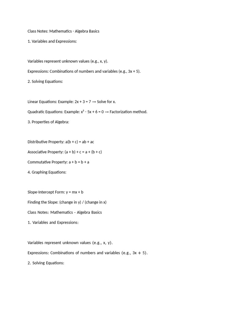 Algebra Basics: Variables, Equations, Graphing | PDF