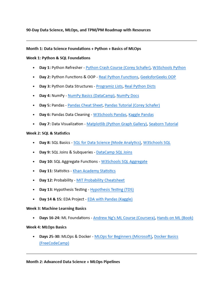 90-Day Data Science & MLOps Roadmap | PDF