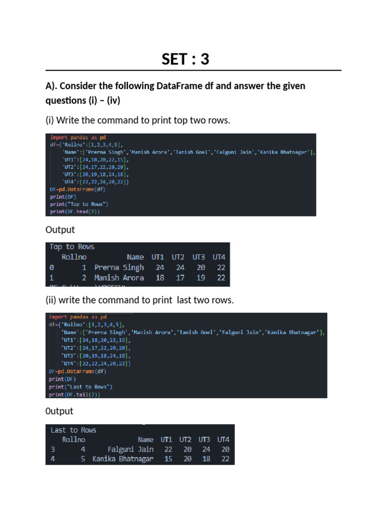DataFrame Commands and Bar Graph Guide | PDF
