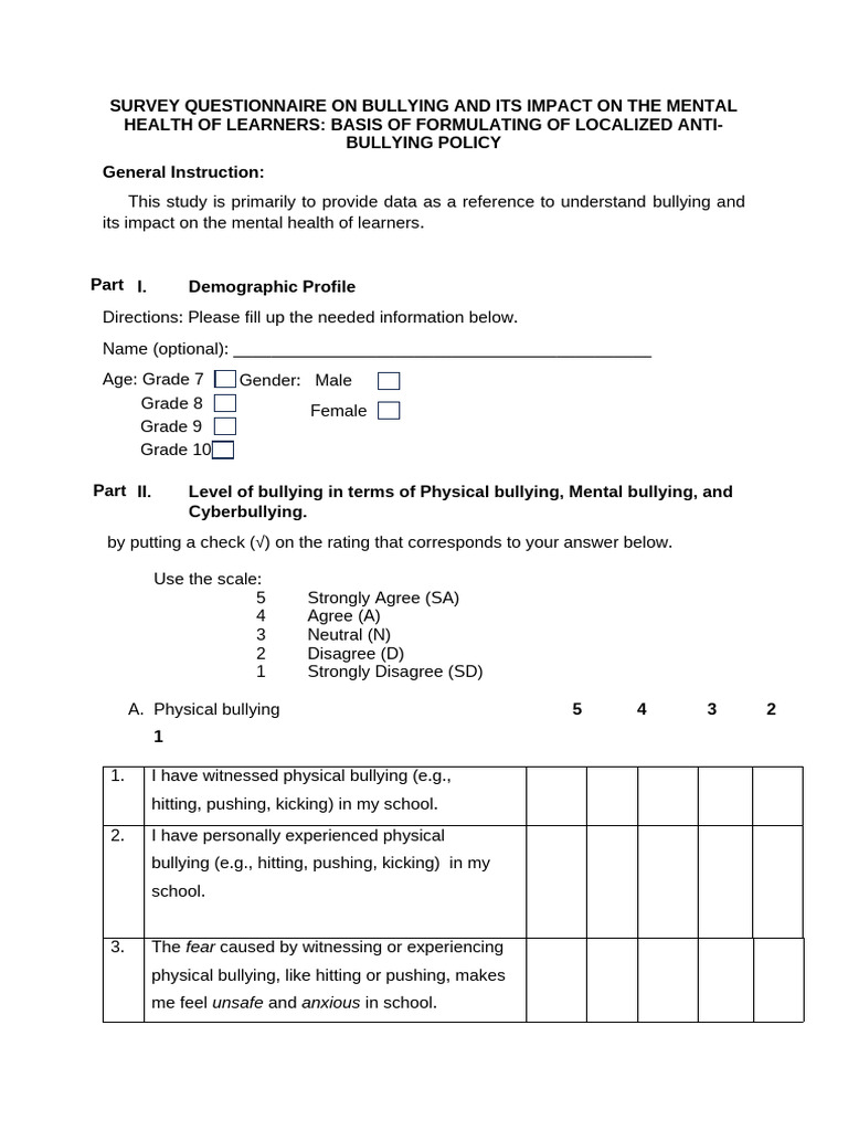 Revised Survey Questionnaire | PDF | Cyberbullying | Bullying