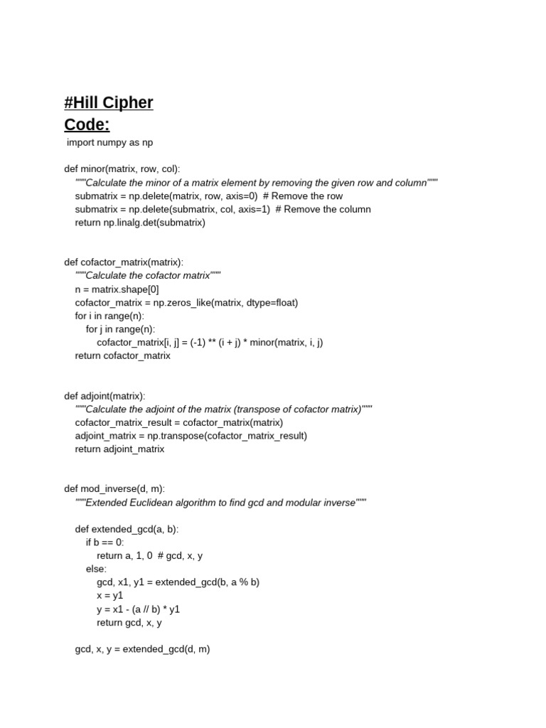 Hill Cipher | PDF | Matrix (Mathematics) | Applied Mathematics
