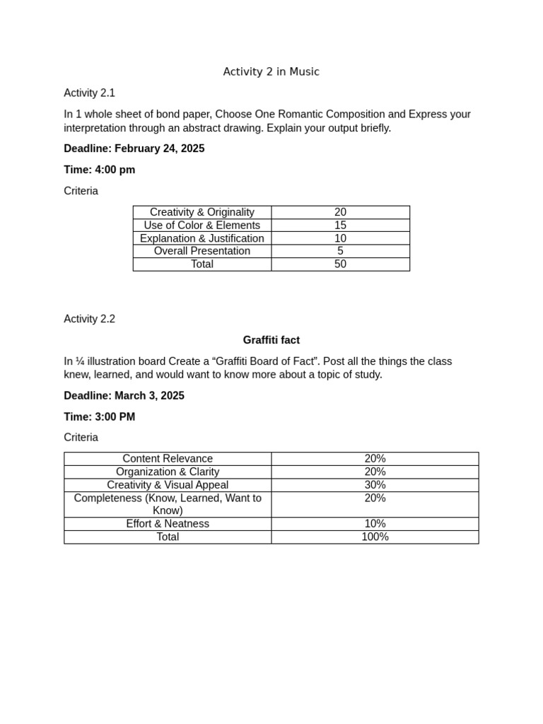 Grade 9 Activity 2 in Music | PDF