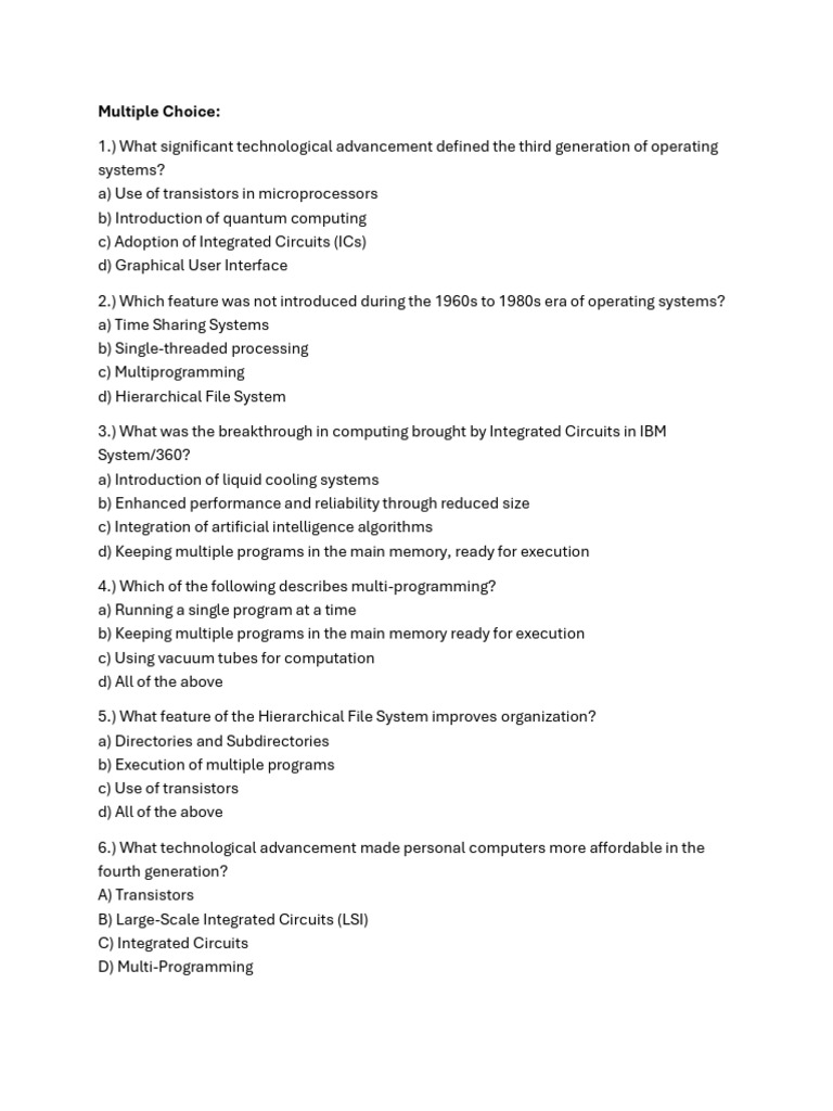 Historical Evolution of OS Quiz | PDF | Operating System | Integrated ...