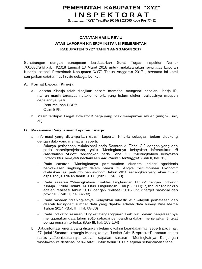 Catatan Hasil Reviu LKJ 2018 | PDF