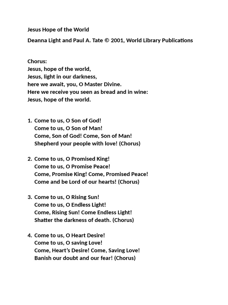 Jesus Hope of The World Lyrics | PDF
