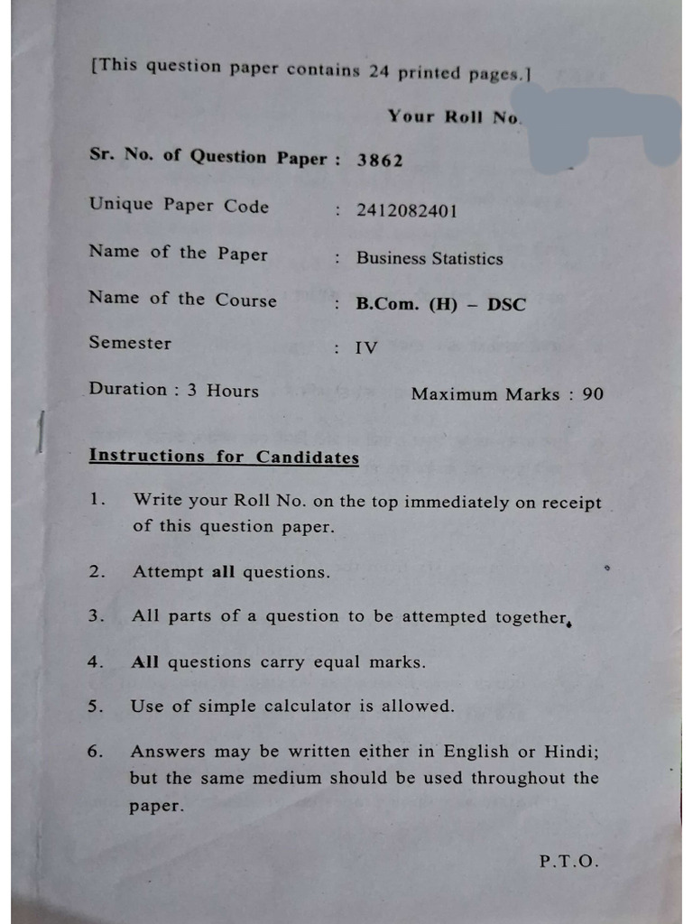Business Statistics Regular Question Paper Sem 4 | PDF