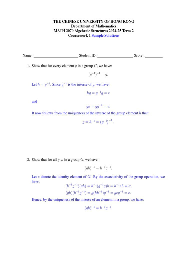 Math2070 202425t2 cw1 Sol | PDF | Matrix (Mathematics) | Group (Mathematics)
