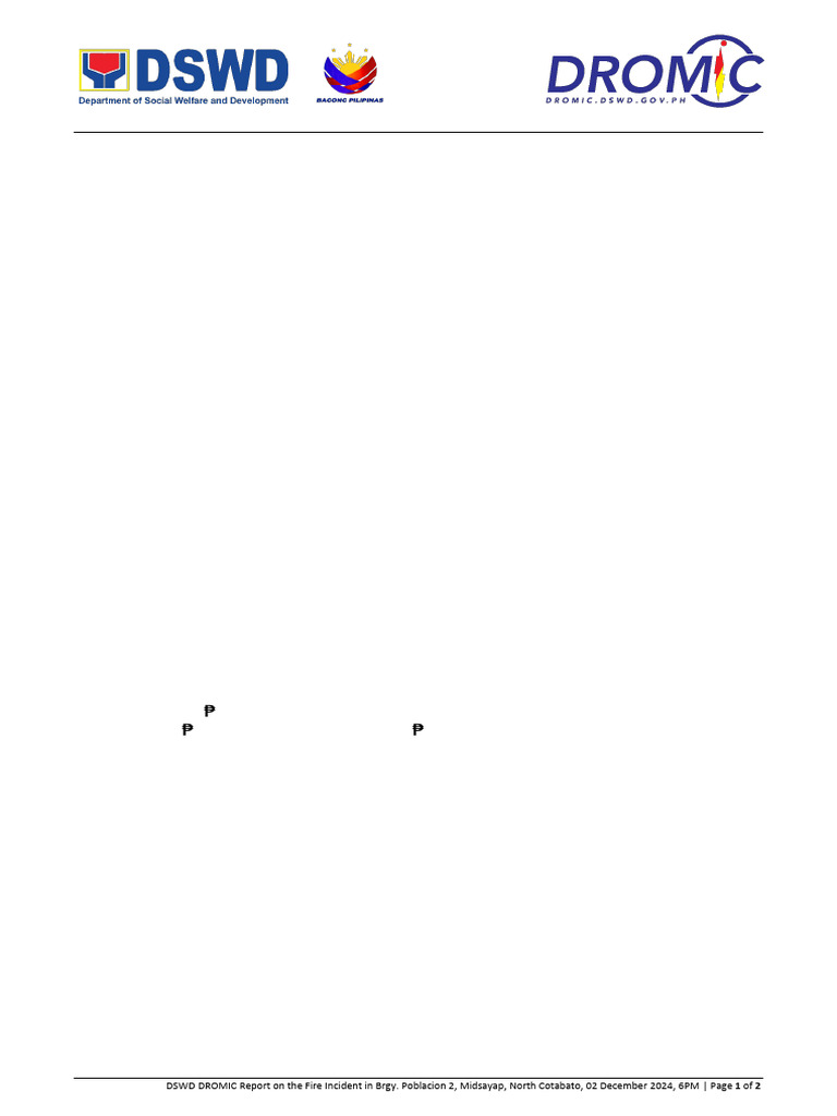 DSWD DROMIC Report On The Fire Incident in Brgy. Poblacion 2 Midsayap ...