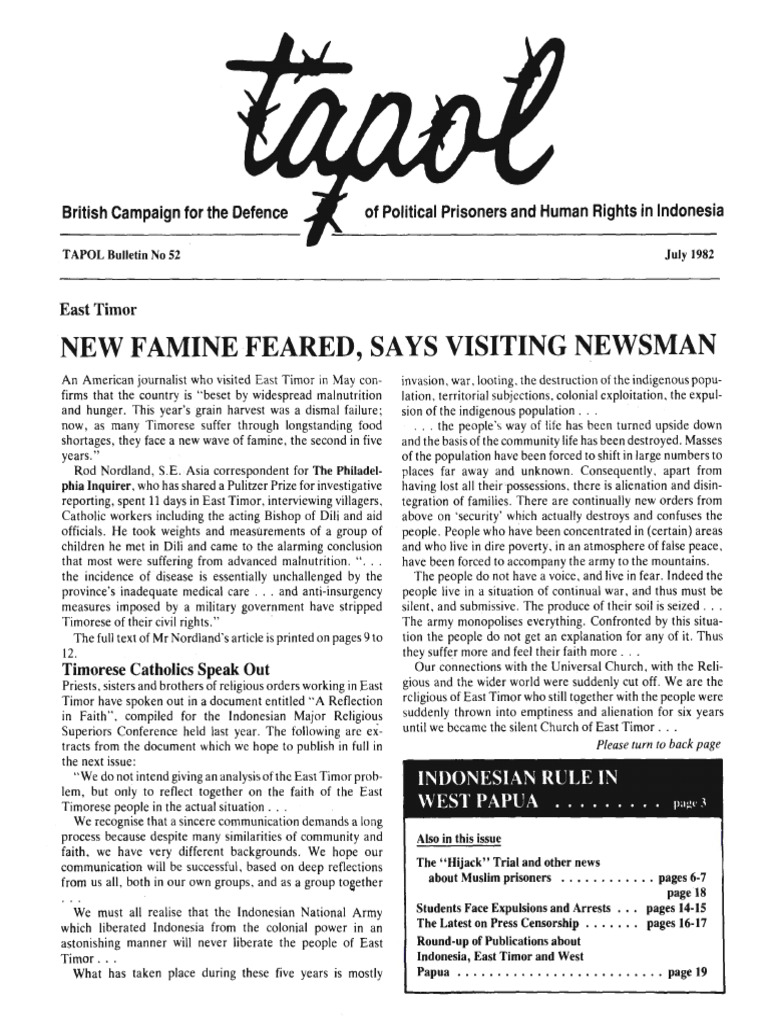 Buletin Tapol No. 52, 1982 (July) | PDF | Papua New Guinea | Indonesia