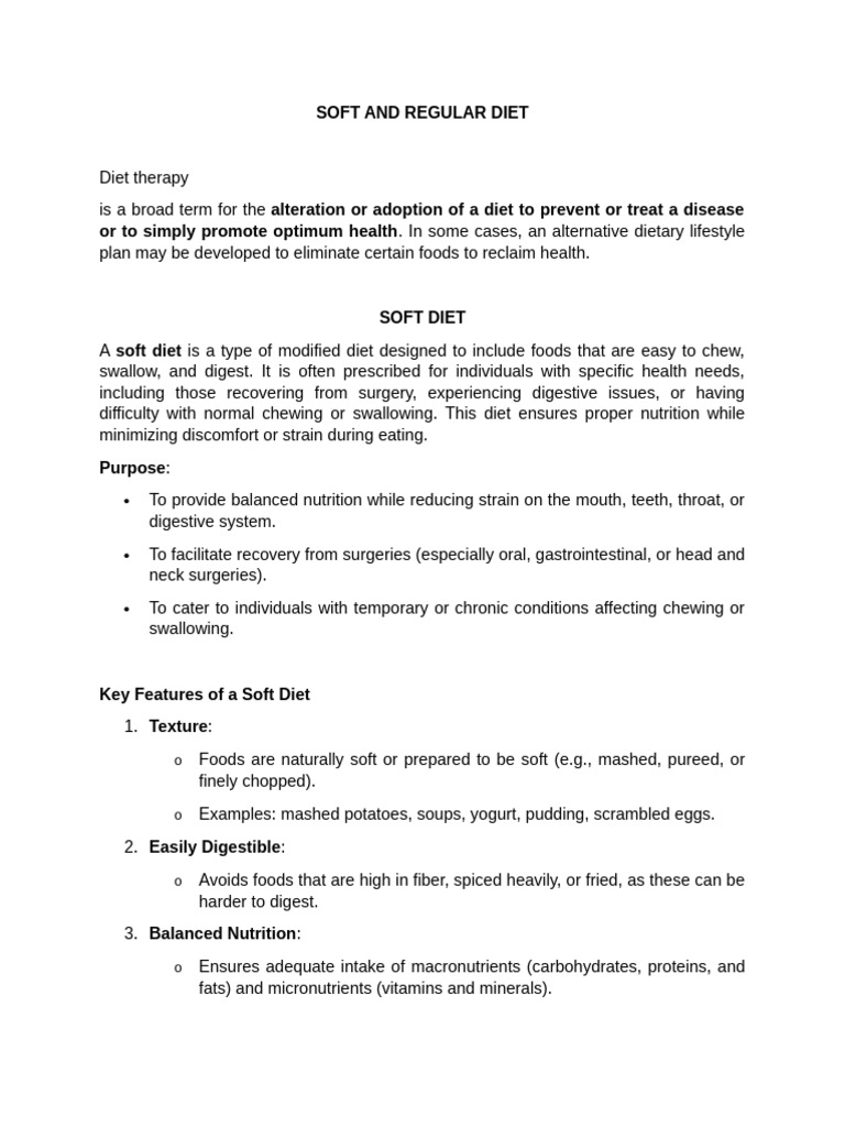 Soft Diet Meal Plan Overview | PDF | Diet (Nutrition) | Diet & Nutrition