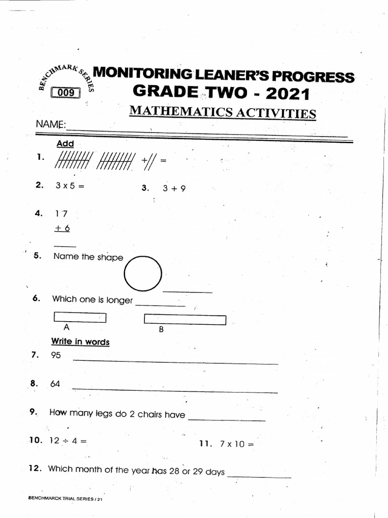 GRADE 2 MATHEMATICS 2021 TERM 1 SET 2 BENCHMARK Teacher - Co - .Ke | PDF