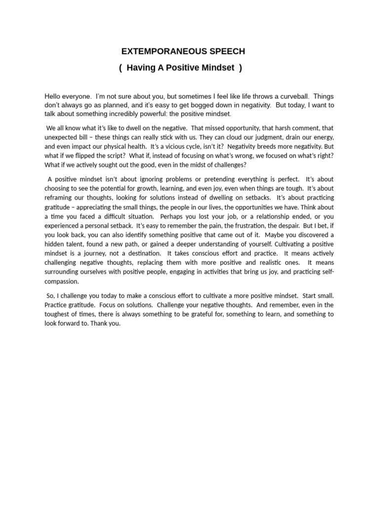 Extemporaneous Memorized and Impromptu Speech ALLY | PDF | Thought | Mindset