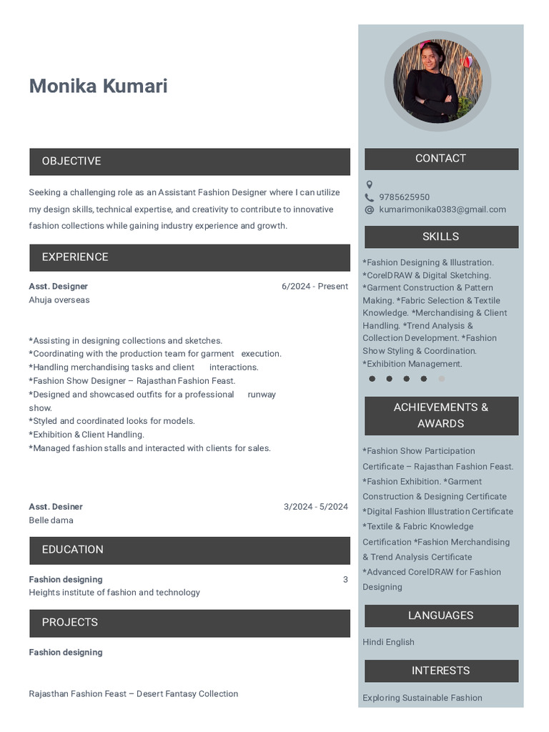 Monika's CV | PDF | Fashion | Fashion Design
