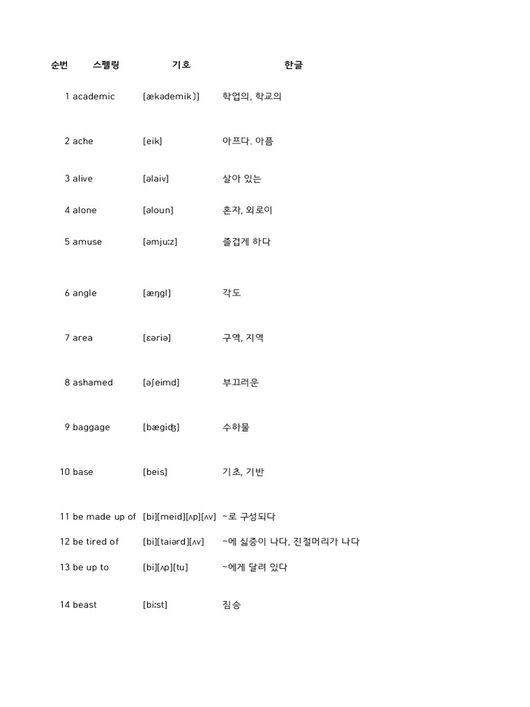English Vocabulary with Korean Translations | PDF