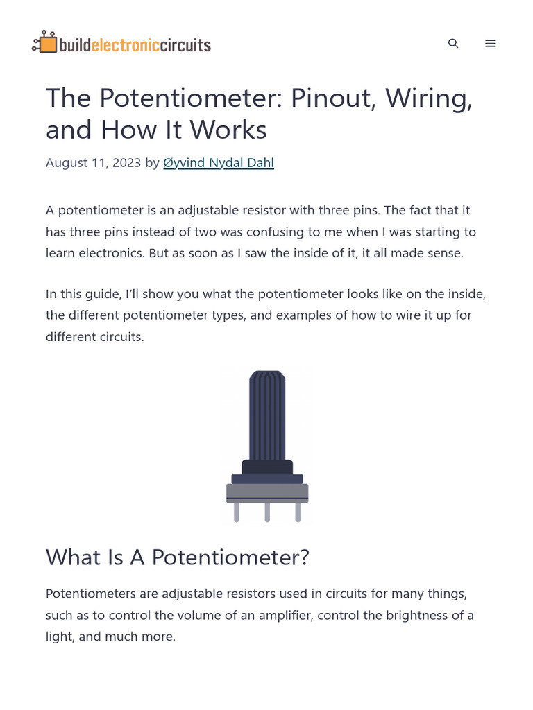 Potentiometer - Pinout, Wiring, and How It Works | PDF | Components ...