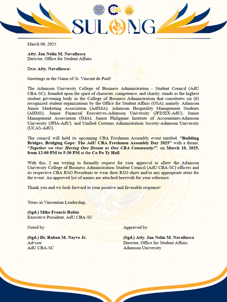 Uniform Exemption Cba Freshmen Assembly Letters | PDF | Catholic Orders ...