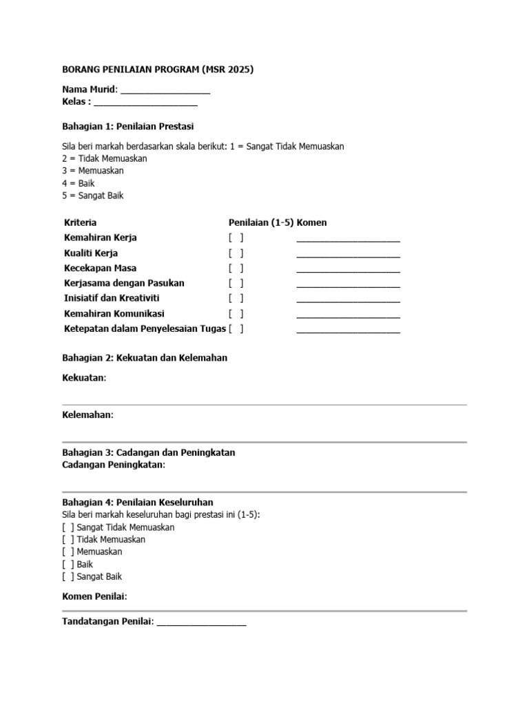 Borang Penilaian Program | PDF