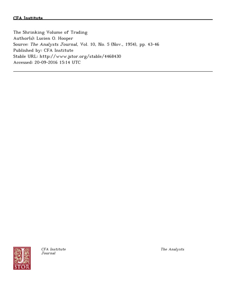 The Shrinking Volume of Trading -- Lucien O. Hooper -- The Analysts ...