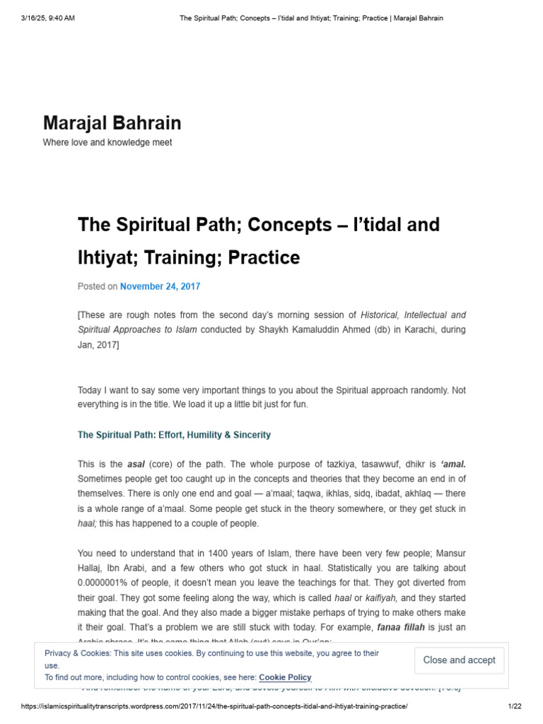 The Spiritual Path Concepts - I'tidal and Ihtiyat Training Practice ...