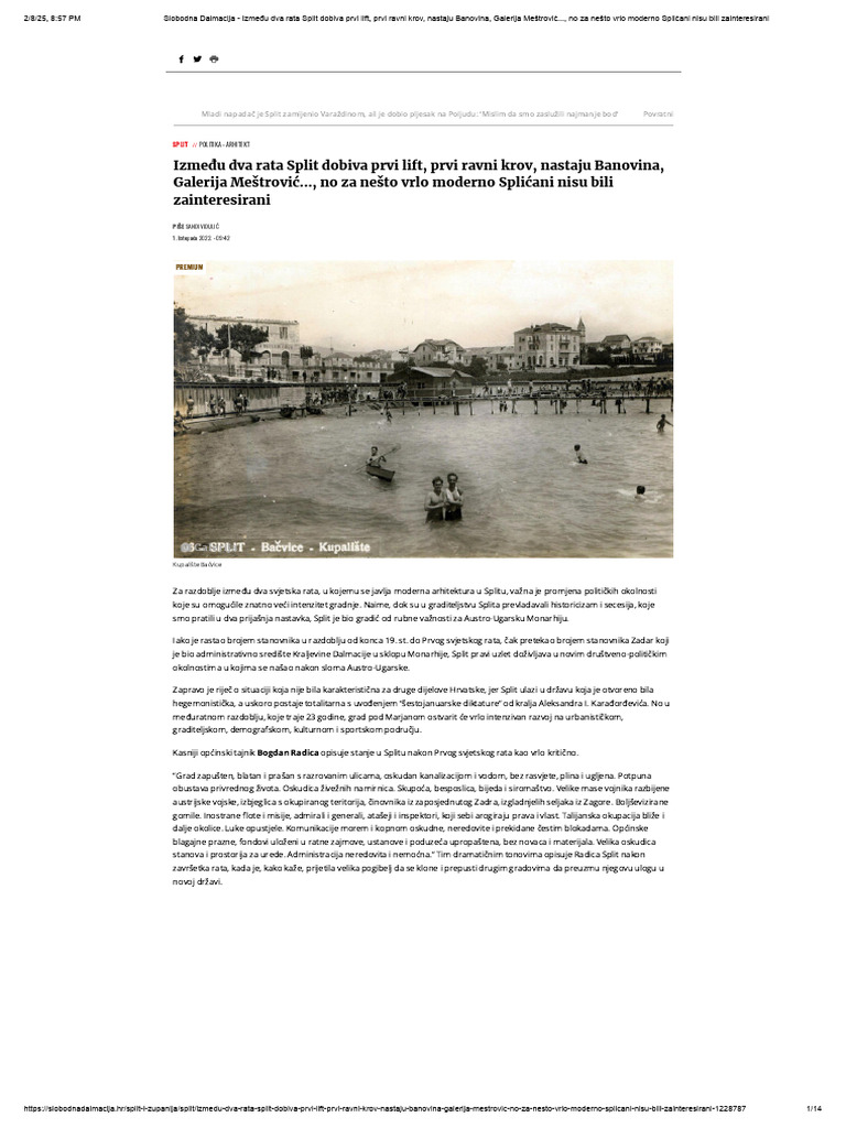 Slobodna Dalmacija - Između Dva Rata Split Dobiva Prvi Lift, Prvi Ravni ...