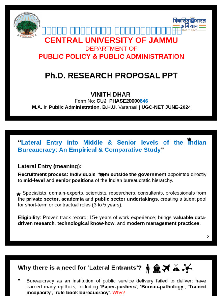 Cuj PH.D Presentation Vinith Dhar | PDF | Governance | Government