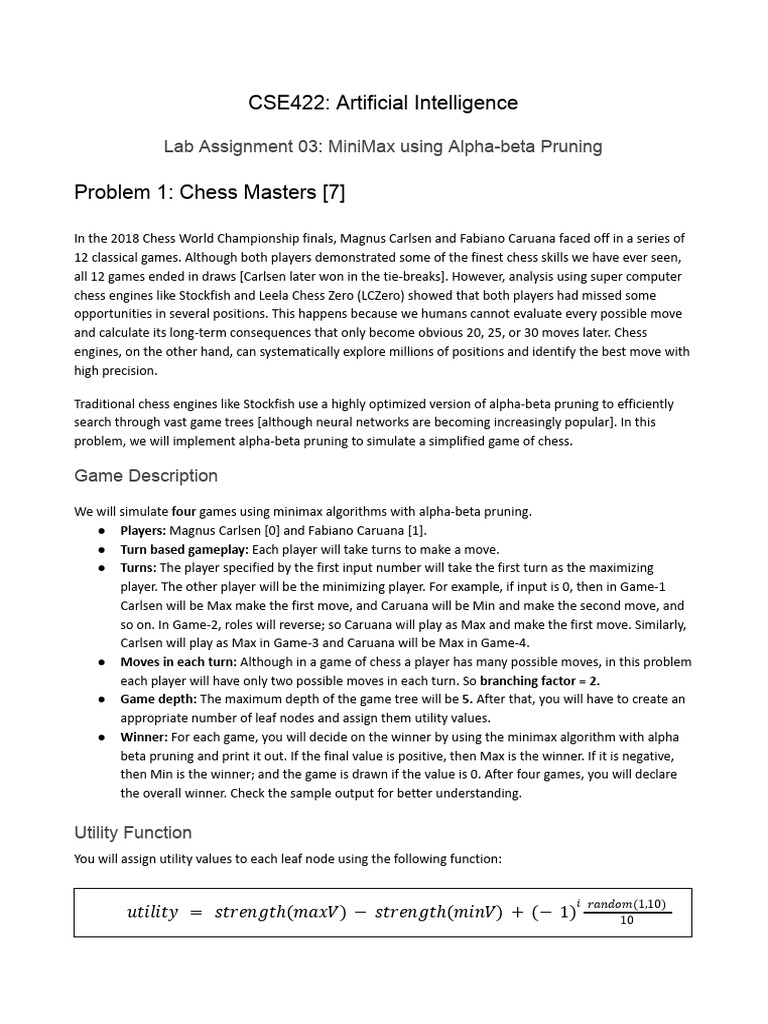 CSE422 Lab Assignment 03 (Alpha beta pruning) | PDF | Applied Mathematics | Algorithms