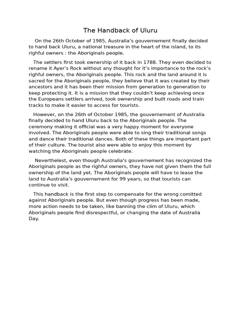 Uluru's Return to Traditional Owners | PDF