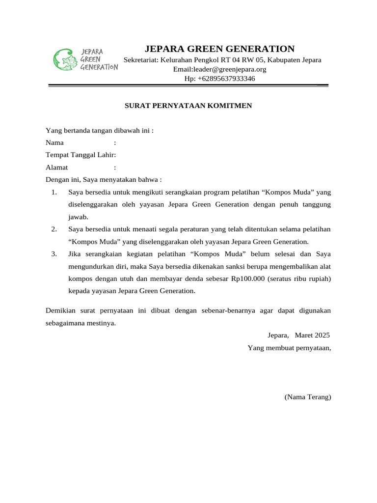 SURAT PERNYATAAN KOMITMEN | PDF