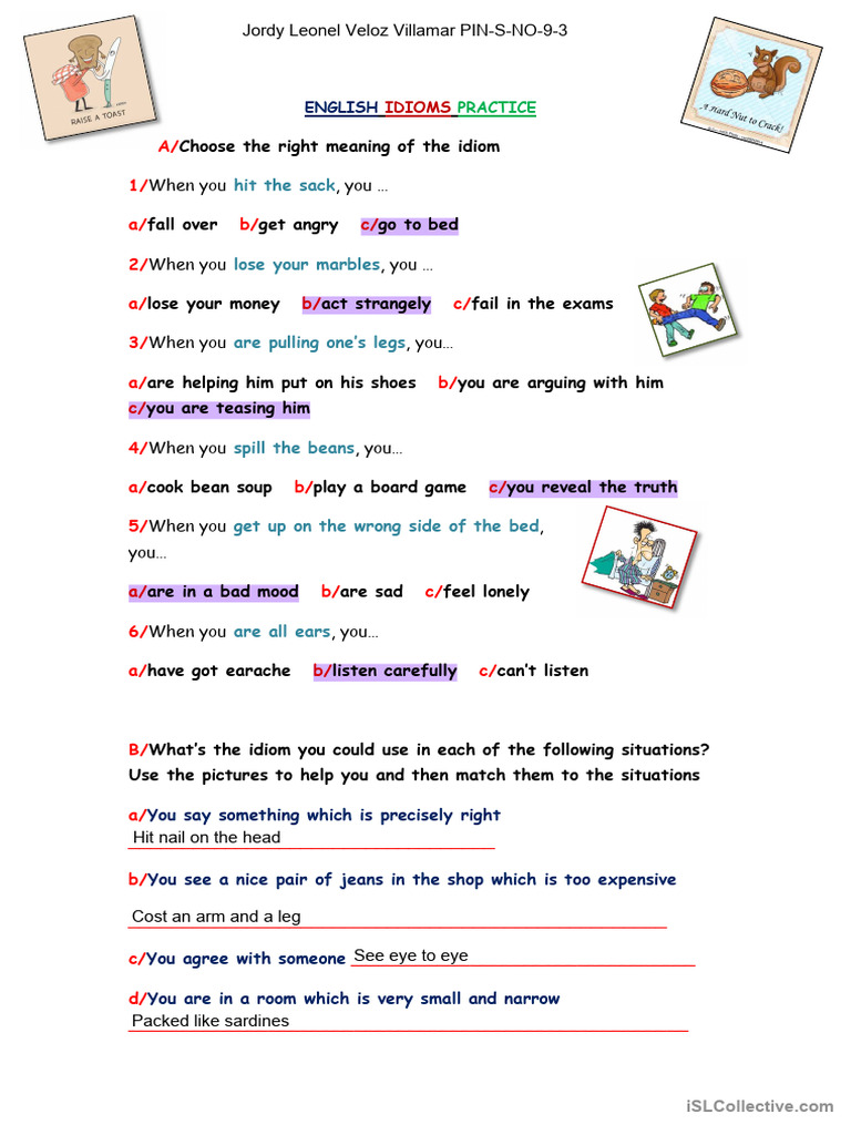 ENGLISH IDIOMS PRACTICE-1-2 (Veloz-9-3) (1) | PDF