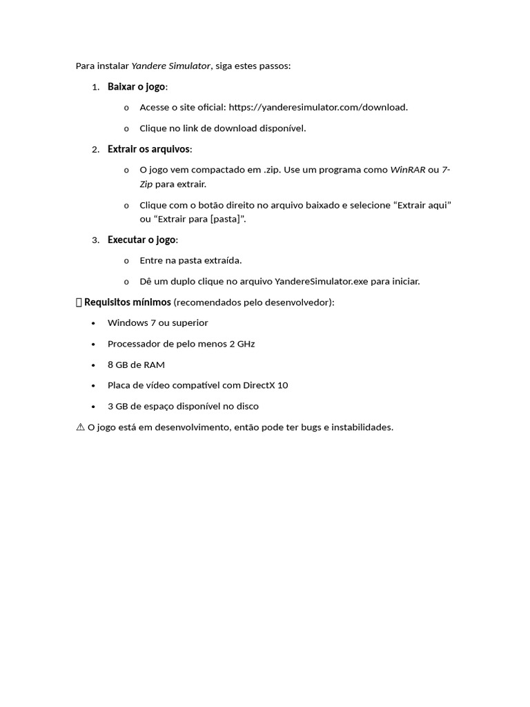 Para Instalar Yandere Simulator | PDF