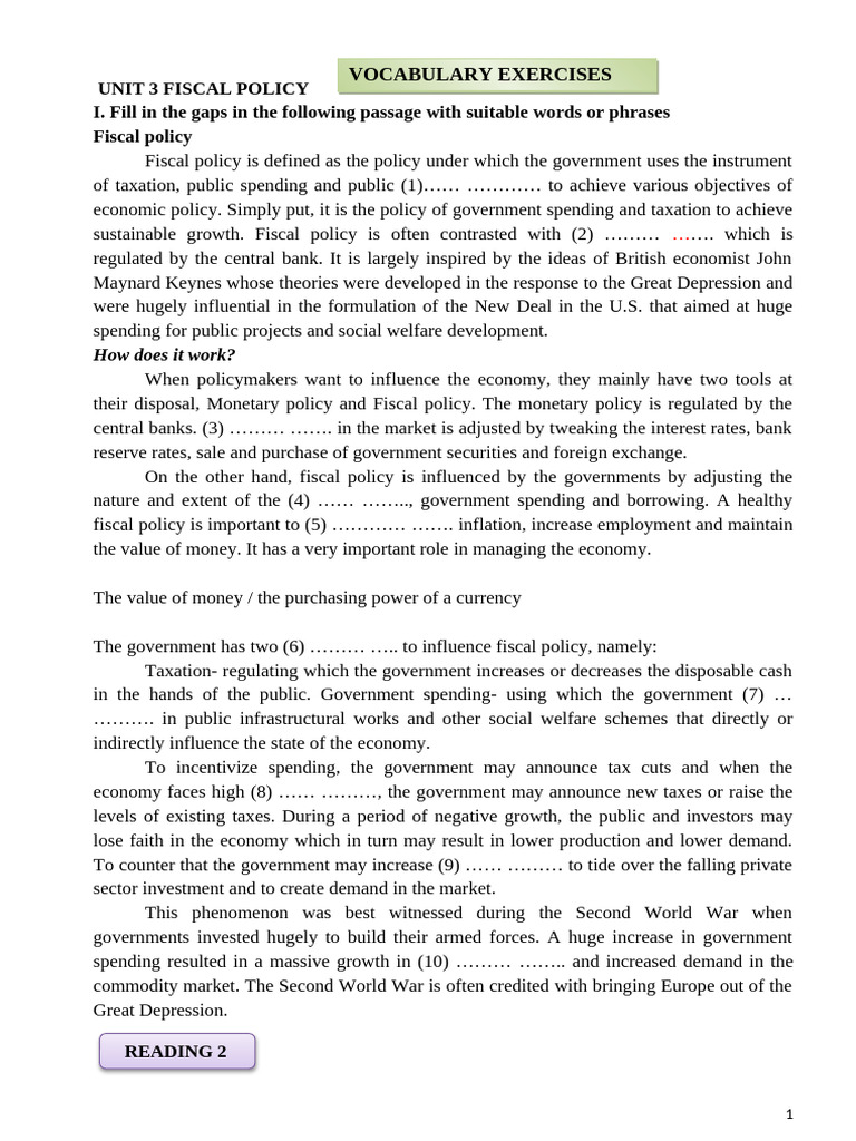 UNIT 3 FISCAL POLICY - PRACTICE For Students | PDF | Fiscal Policy ...