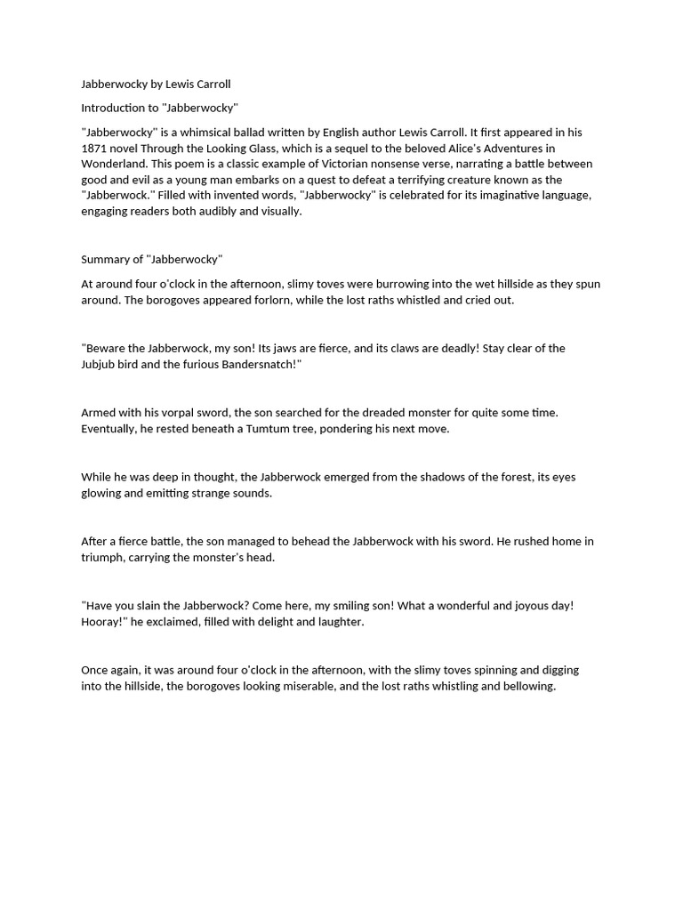 Jabberwocky by Lewis Carroll | PDF