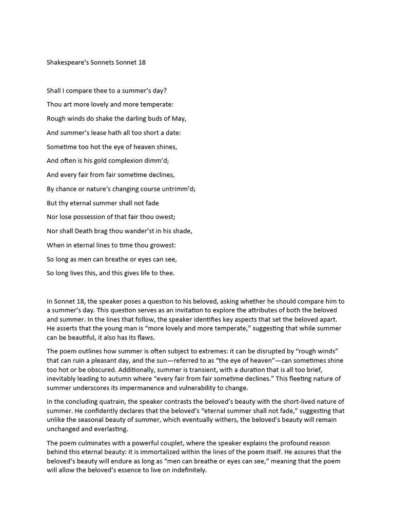 Shakespeare Sonnet 18 | PDF