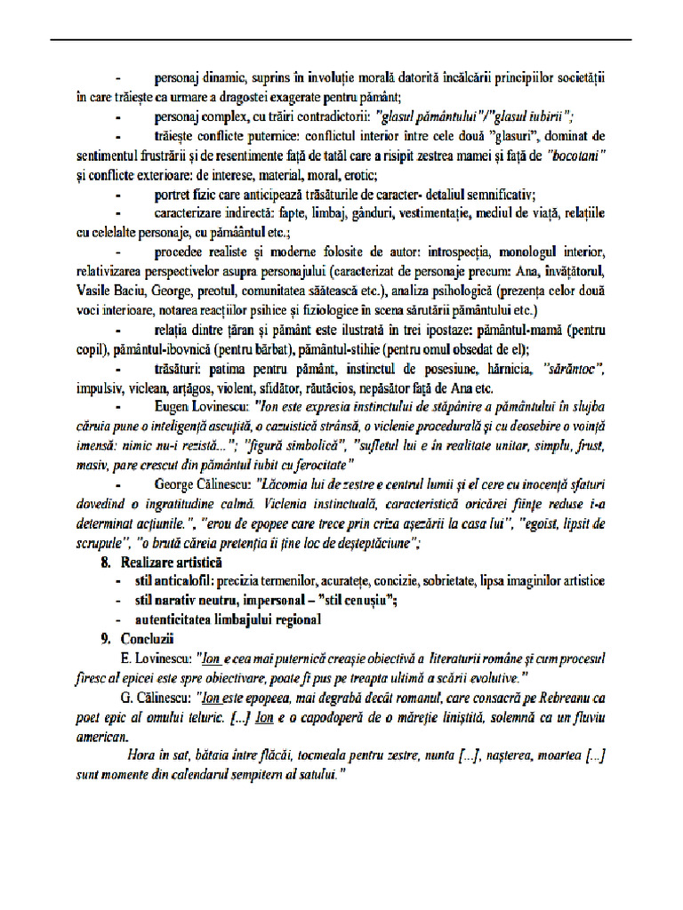 Ion Din Romanul Lui L. Rebreanu | PDF