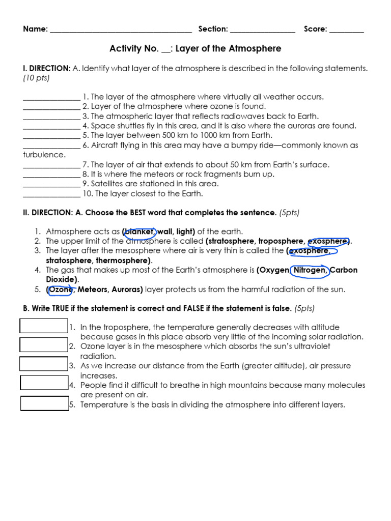 Activity - Layers of The Atmosphere | PDF | Atmosphere Of Earth ...