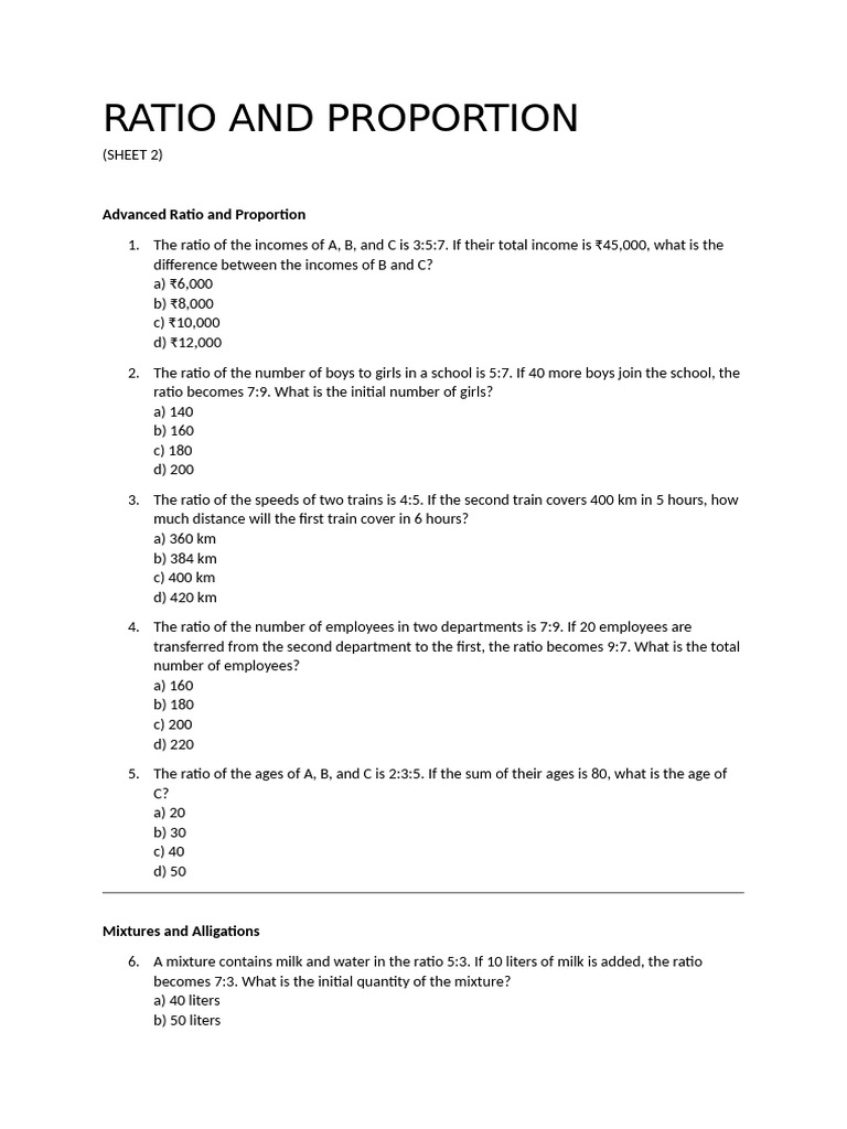 Advanced Ratio and Proportion Problems | PDF | Ratio