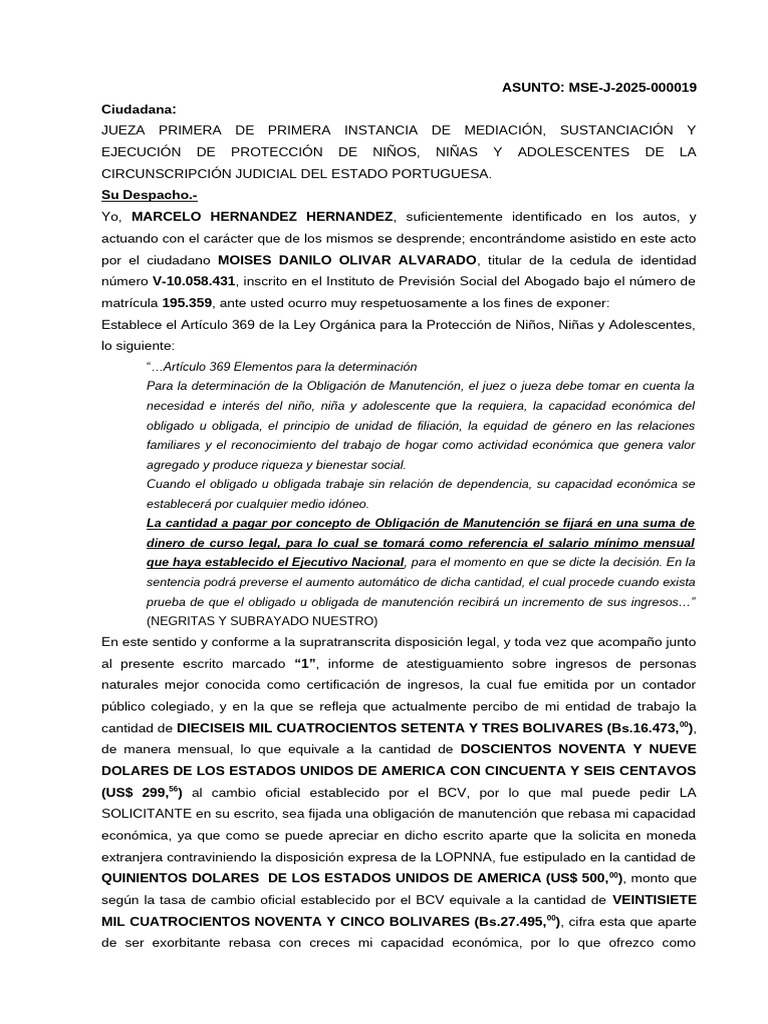 Obligacion de Manutencion Danilo | PDF | Pensión alimenticia