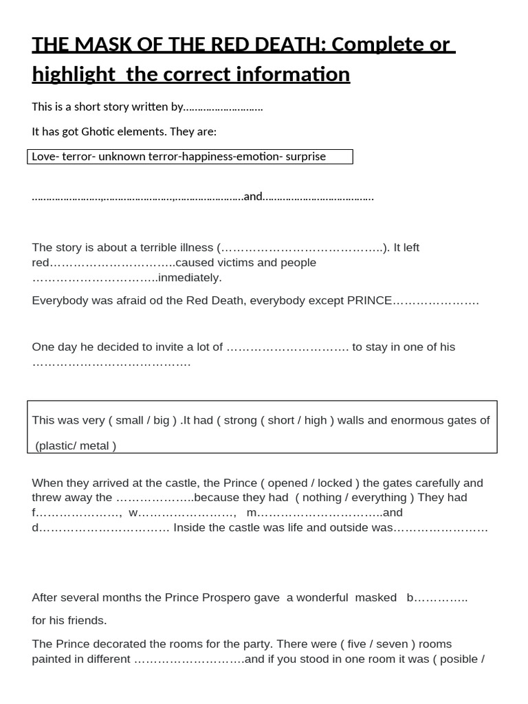 The Mask of the Red Death Summary | PDF