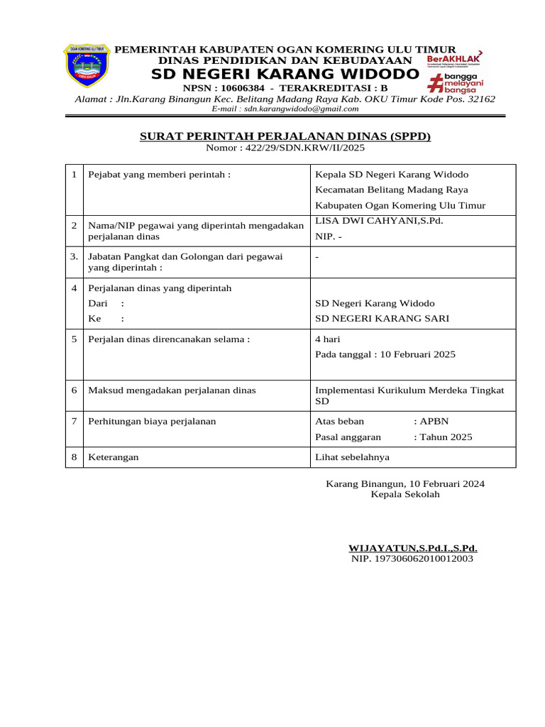 SPPD Implementasi Kumer Tingkat SD Lisa Dwi Cahyani | PDF