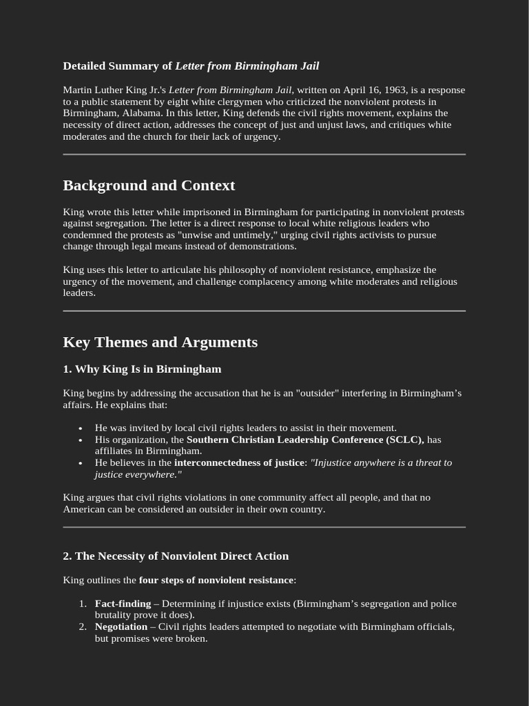 King's Birmingham Jail Letter Summary | PDF