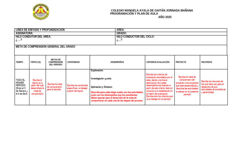 Plantilla Epc - Plan de Aula | PDF | Aprendizaje | Cognición