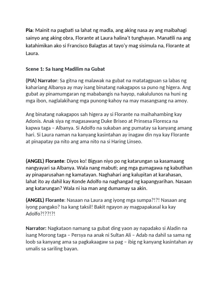 Florante at Laura Script | PDF