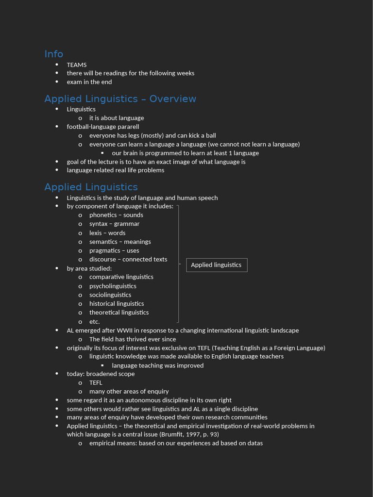 Overview of Applied Linguistics | PDF | Linguistics | Applied Linguistics