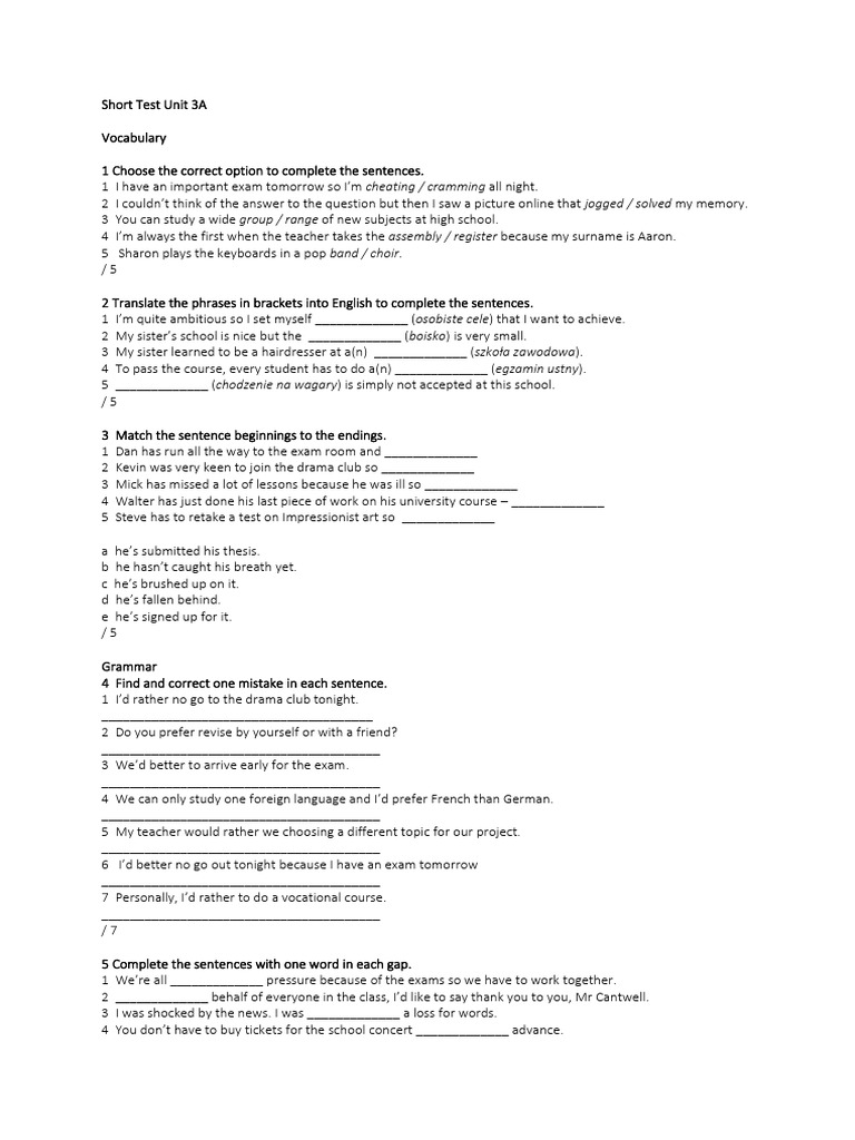 Orm 2 Short Test 3A | PDF | Linguistics