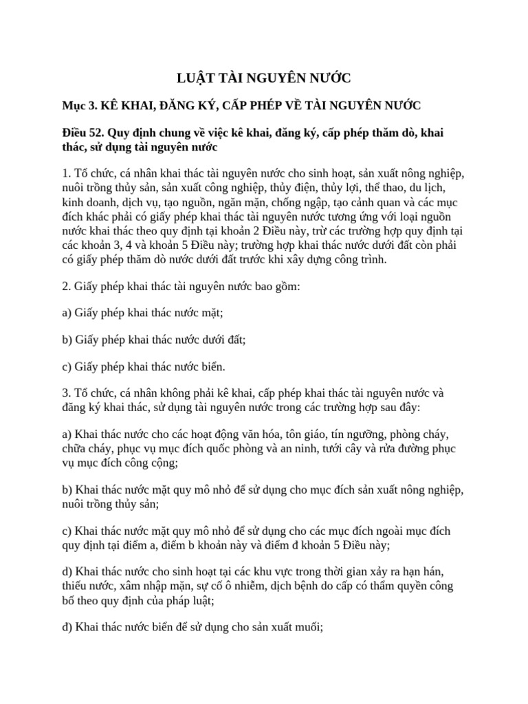 DD52 luật tài nguyên nước và nghị định | PDF