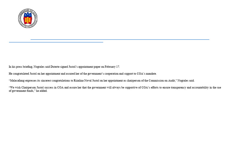 Duterte appoints Rizalina Justol as new COA chair | PDF