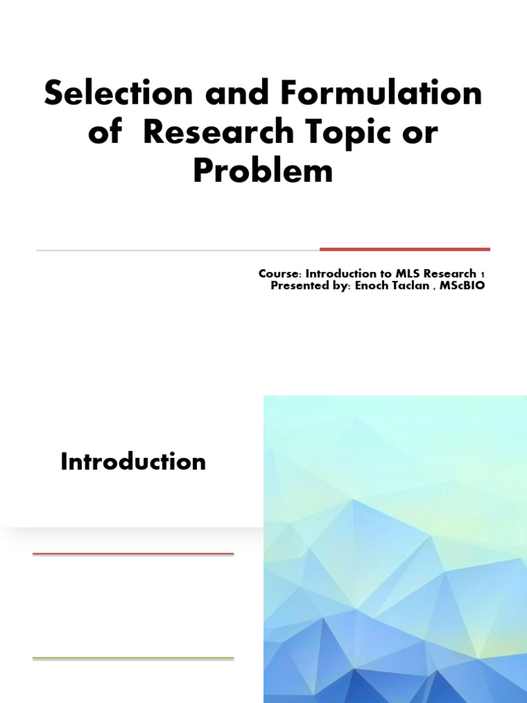 Selection and Formulation of A Research Problem Lecture 2 | PDF ...