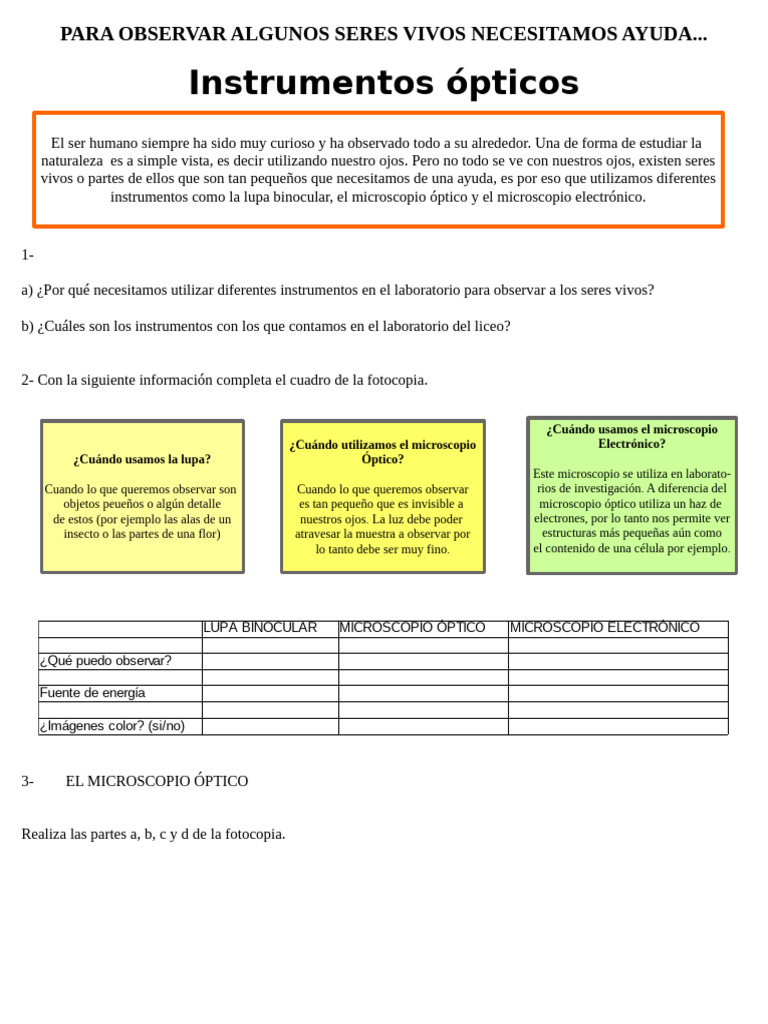 practica_instrumentos_opticos | PDF | Microscopio | Óptica