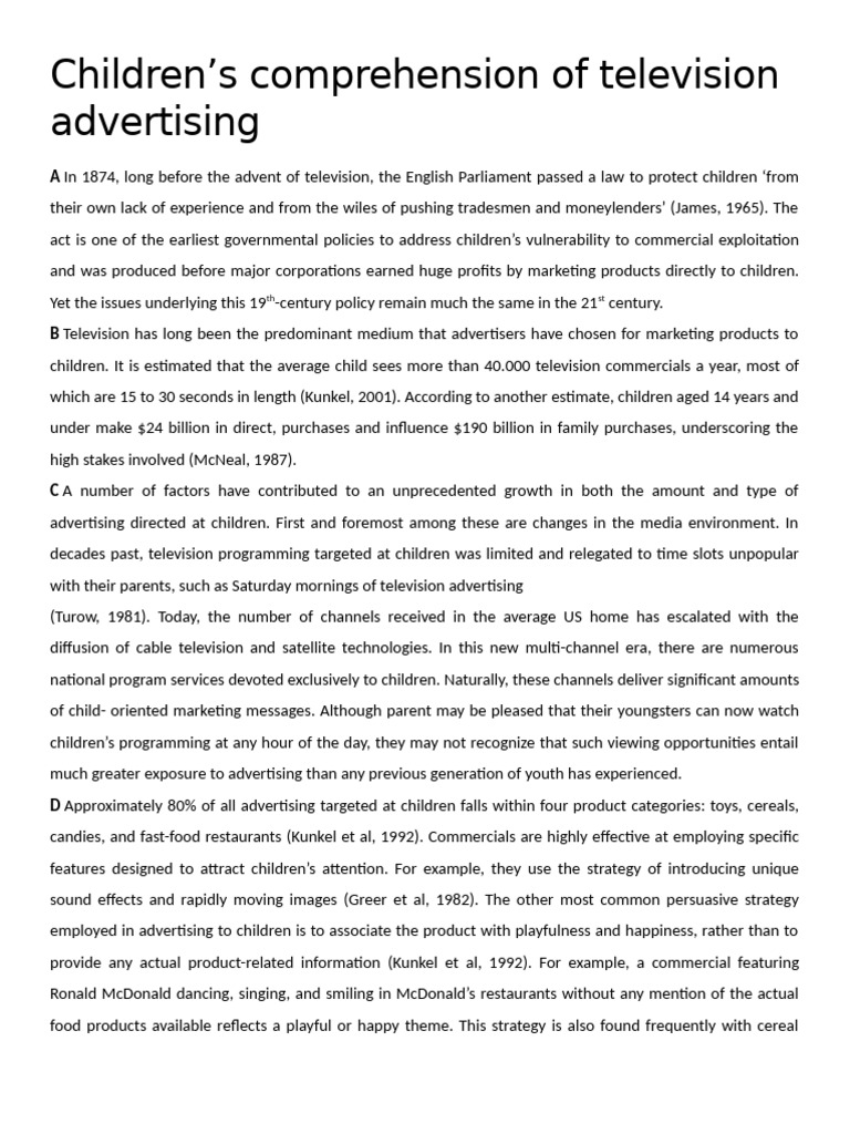 P2-Children's Comprehension of Television Advertising | PDF ...
