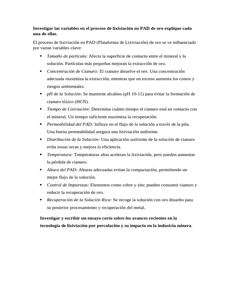 Hidro Del Oro Cuestionario Lab 5 | PDF | Minería | Cianuro